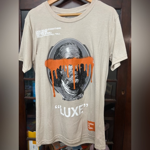 rgstr | Shirts | Luxe Beige Tee With Orange Graphic | Poshmark